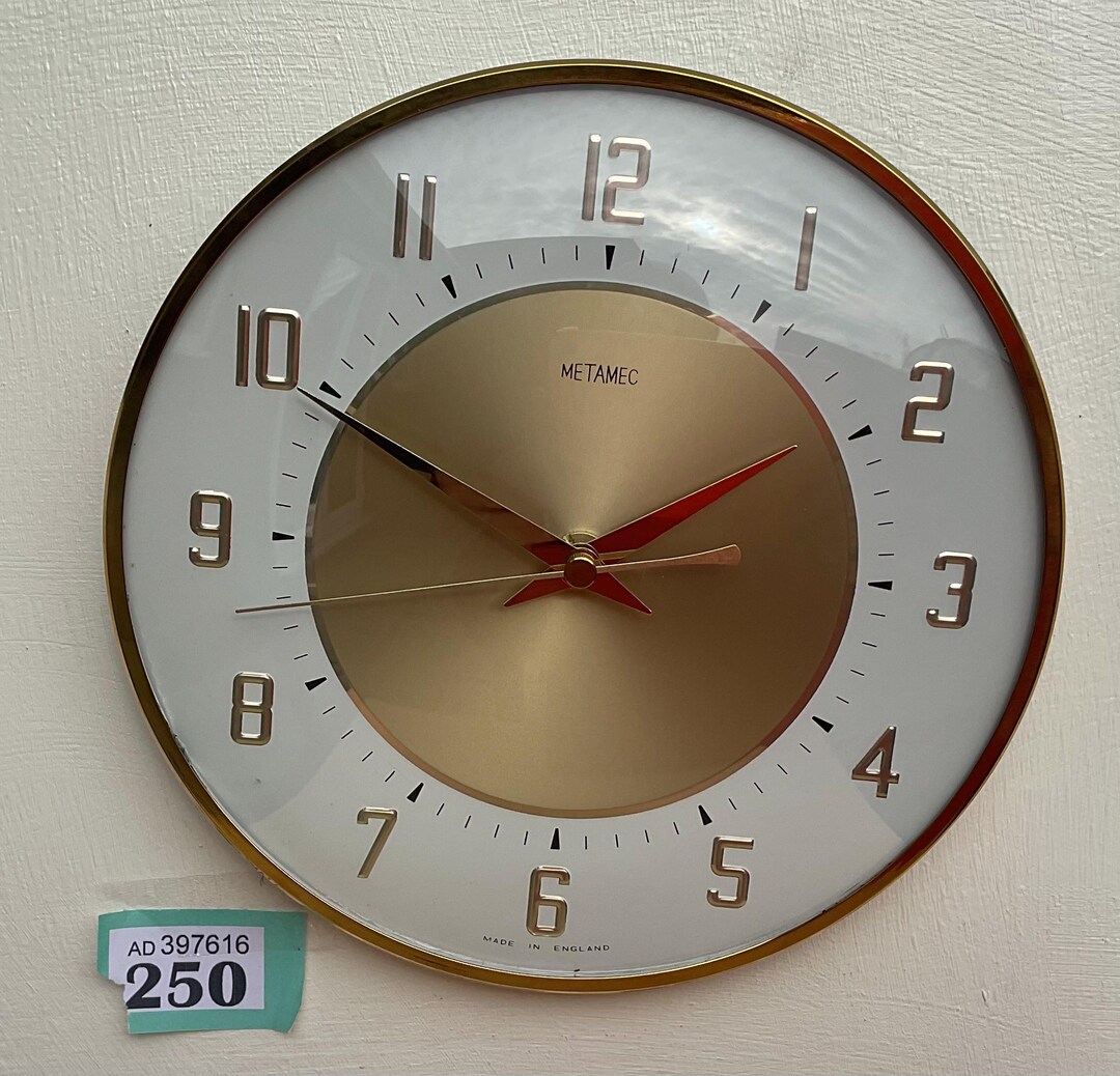 Vintage Metamec Wall Clock - White and Brass Kitchen Wall Clock ...