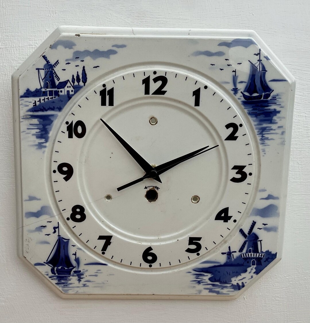 Ceramic Delph Style Blue and White Wall Clock - Etsy