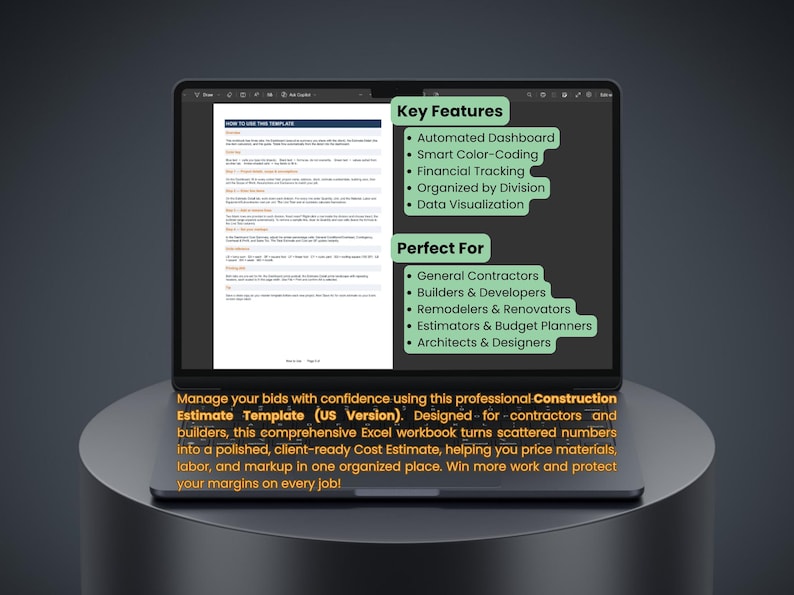 Construction Estimate Template, Editable Excel Spreadsheet for ...