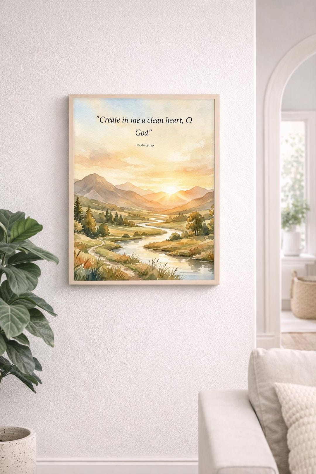 Psalm 51:10 Bible Verse Wall Art | Neutral Watercolor Floral Scripture ...