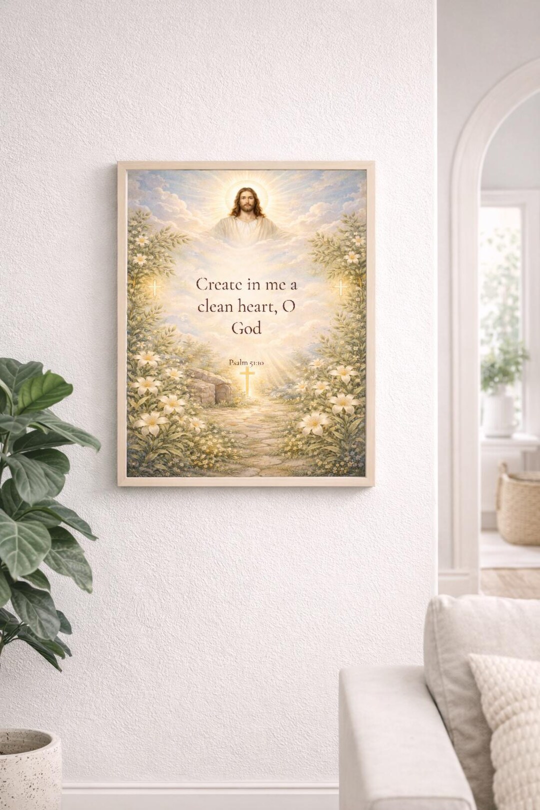 Psalm 51:10 Bible Verse Wall Art | Watercolor Floral Jesus Print ...