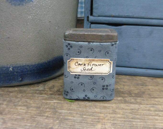 Very Small Antique Tin Spice Canister Blue Calico Sleeve Cornflower ...
