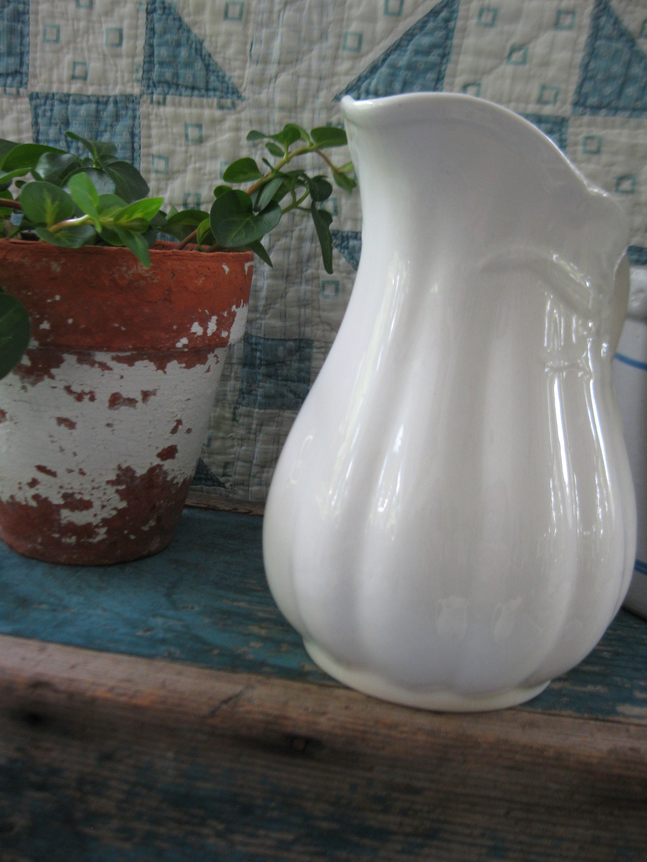 Medium Size Antique White Ironstone Wheat Pitcher Royal Staffordshire ...