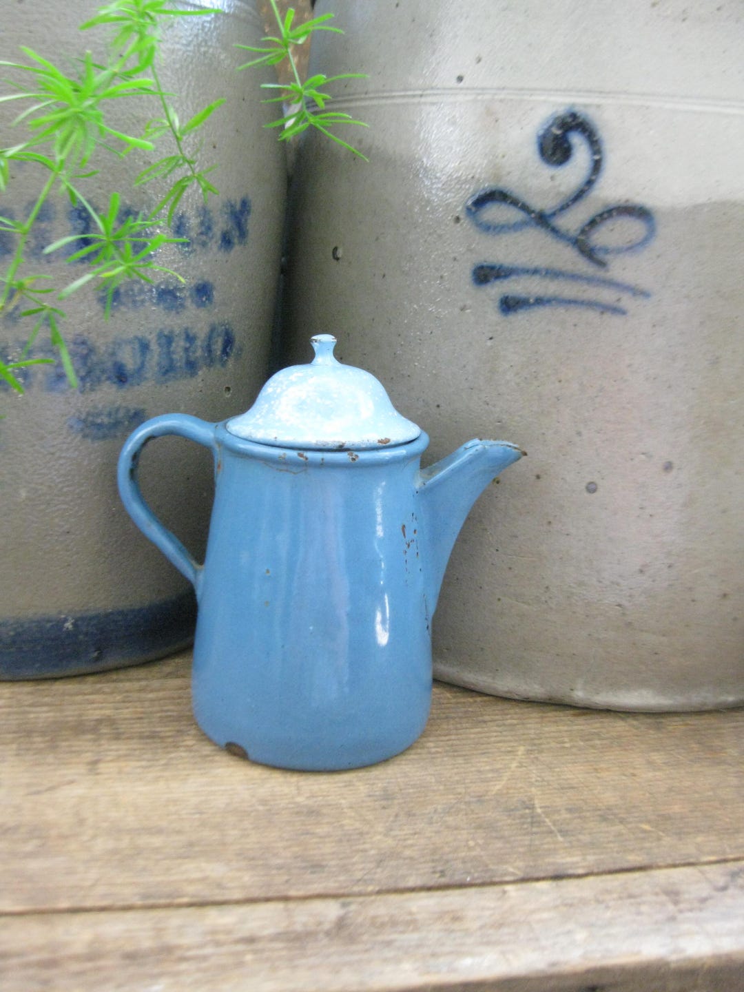 Antique German Blue Enamelware Toy Coffee Pot W Graniteware Lid - Etsy