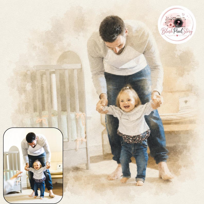 Custom Watercolor Family Portrait, Military Photo Art (digital Download ...
