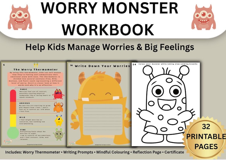 Worry Monster Anxiety Workbook for Kids, Emotional Regulation ...