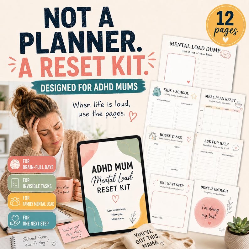ADHD Mum Mental Load Triage Kit | Brain Dump, Overwhelm Reset Printable ...