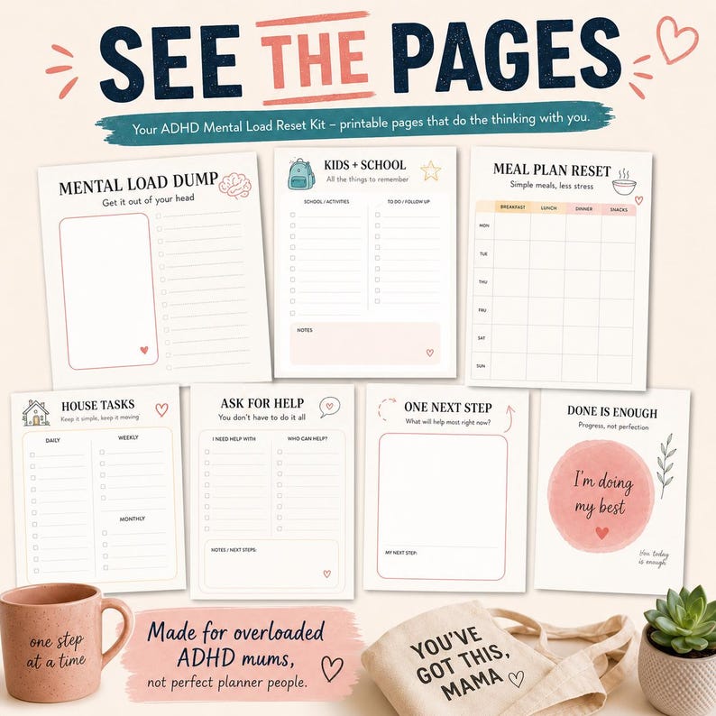 ADHD Mum Mental Load Triage Kit | Brain Dump, Overwhelm Reset Printable ...