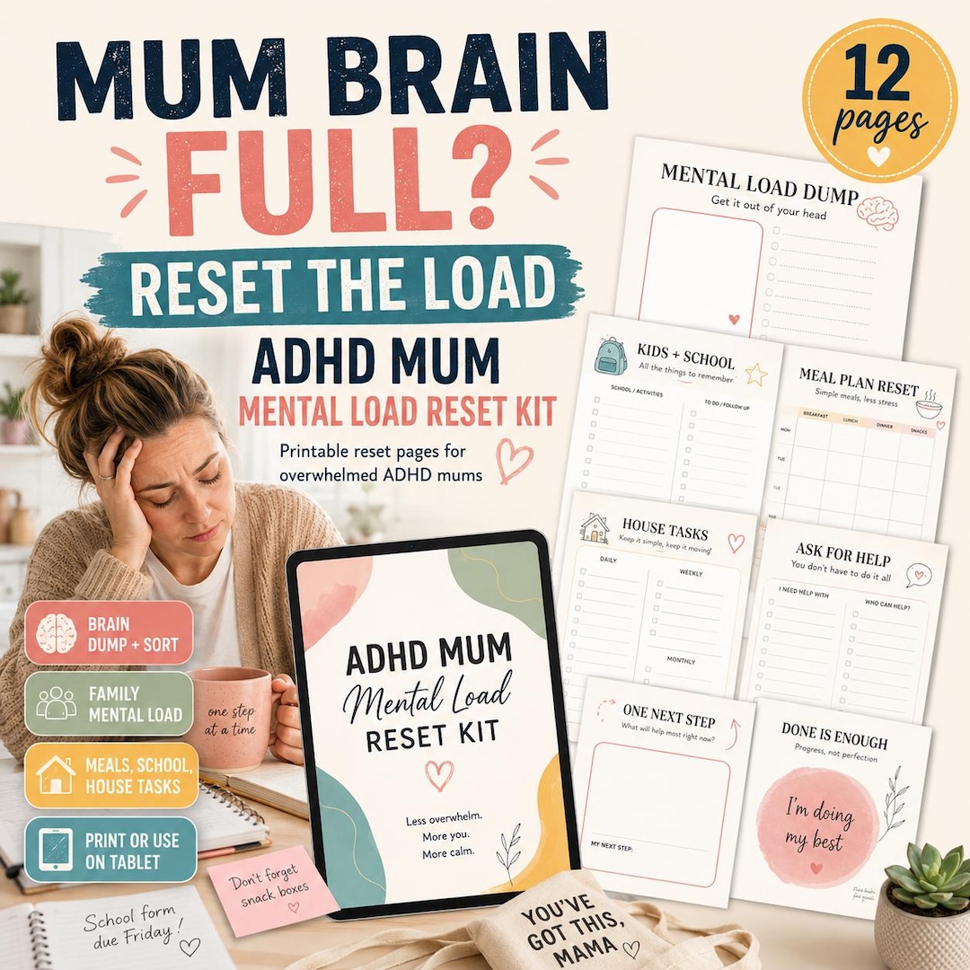ADHD Mum Mental Load Triage Kit | Brain Dump, Overwhelm Reset Printable ...