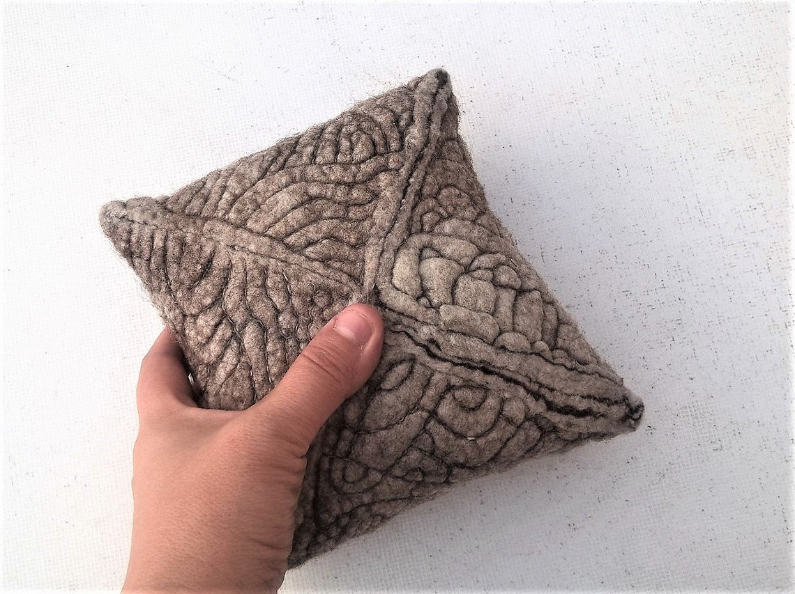 The Song of Hemispheres - Felt Chopper Stone Mini Pillow, Fiber Art ...