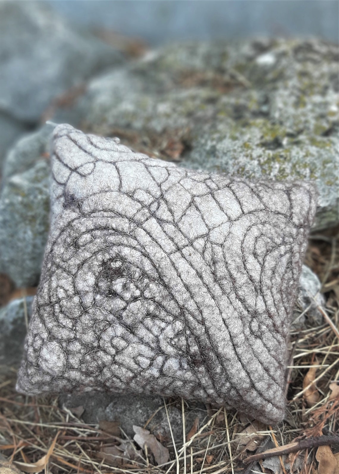 The Song of Hemispheres - Felt Chopper Stone Mini Pillow, Fiber Art ...