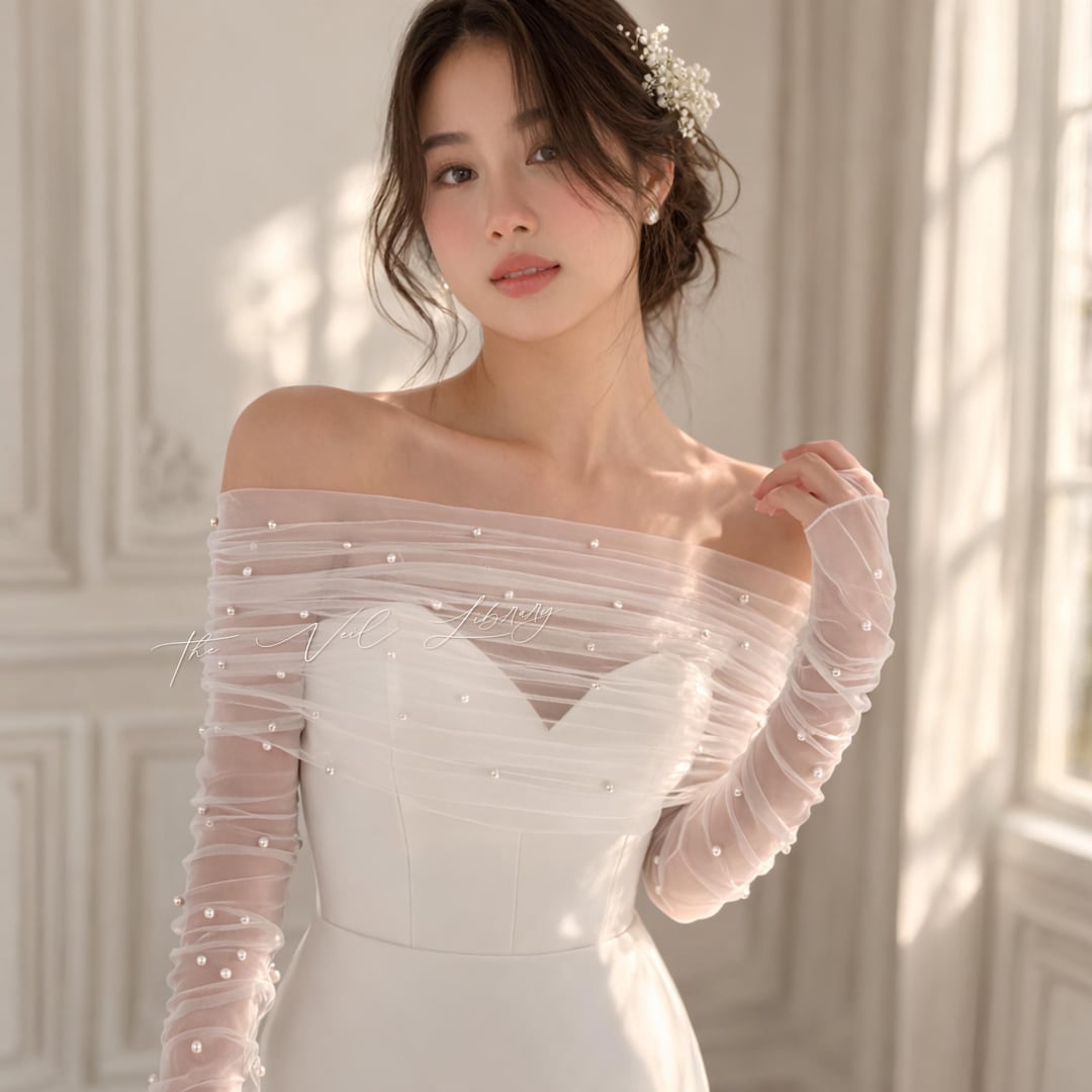Pearl Bridal Wrap With Detachable Sleeves and Gloves, Sheer Wedding ...