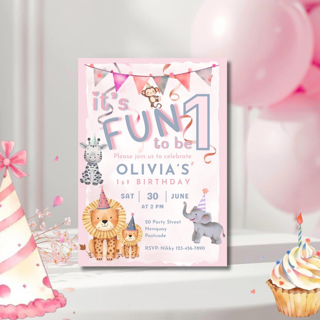 Fun to Be One Birthday Invitation, First Birthday Invite, Safari Party ...