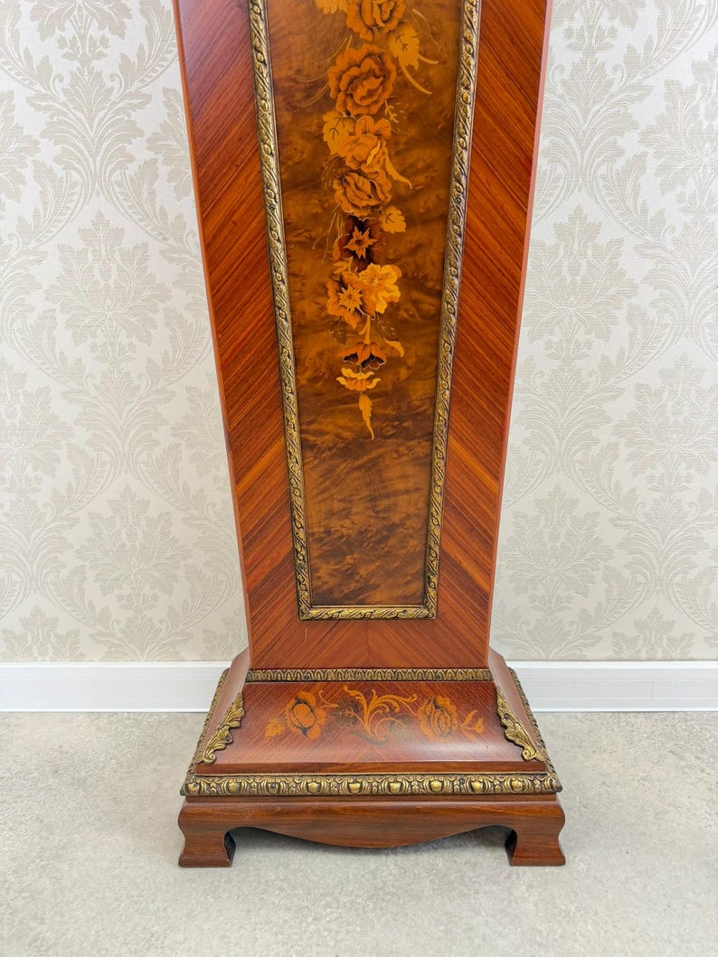Antique Italian Grandfather Clock With Pedestal Stand, Marquetry Case ...