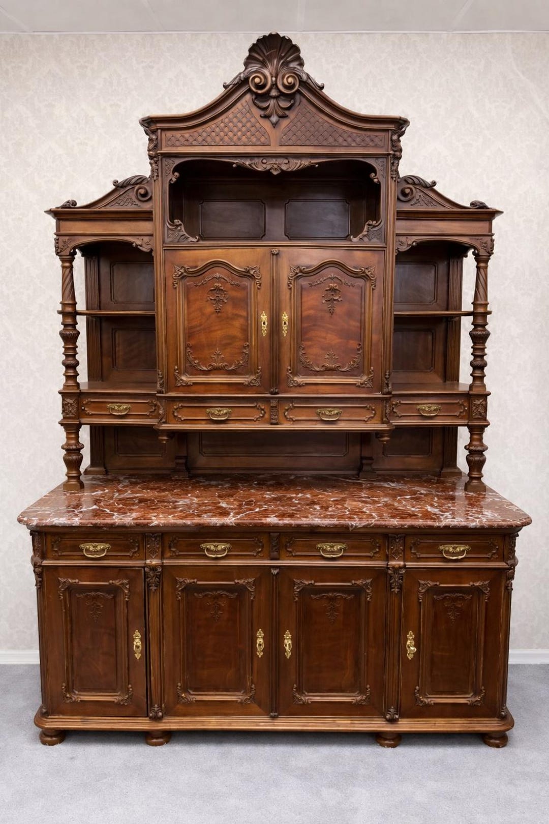 Antique Austrian Vienna Baroque Oak Sideboard Buffet With Marble Top ...