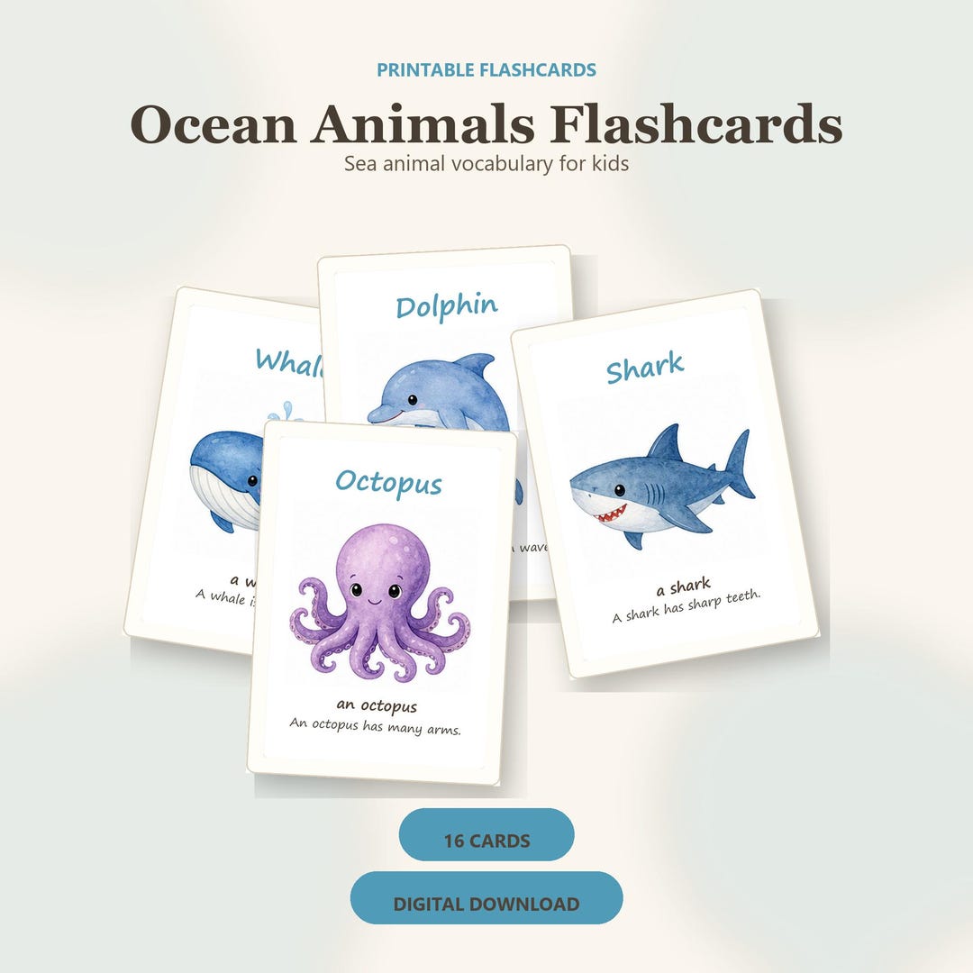 Ocean Animals Flashcards for Kids | Printable Sea Animal Vocabulary ...