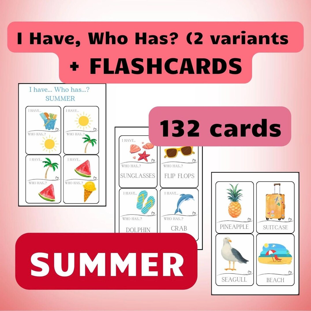 Summer Vocabulary Flashcards & I Have Who Has Game - 132 Cards Bundle ...