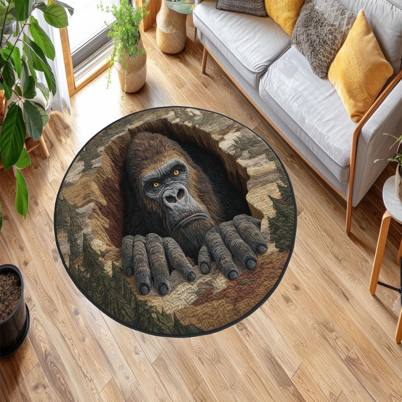 3D Gorilla Optical Illusion Round Rug, Jungle Wildlife Area Carpet - Etsy
