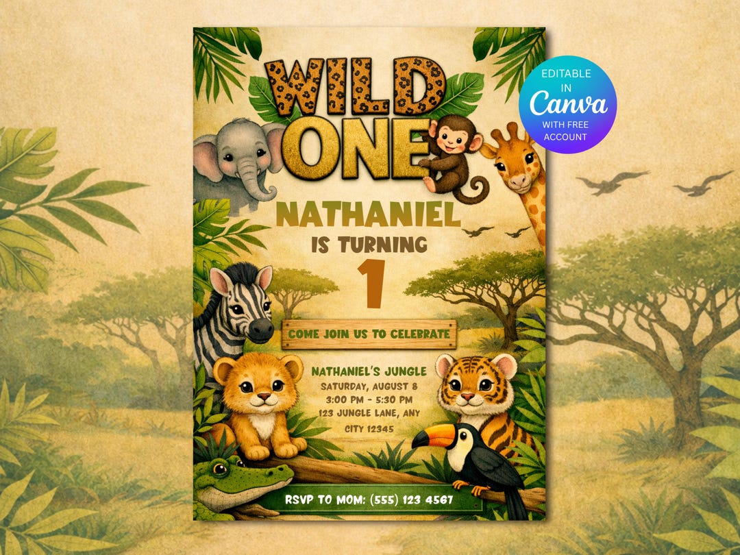 Wild One First Birthday Invitation | Safari Jungle 1st Birthday Invite ...