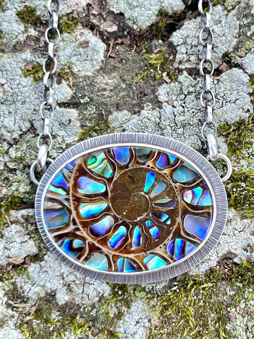Ammonite Fossil With Abalone Inlay Necklace - Etsy