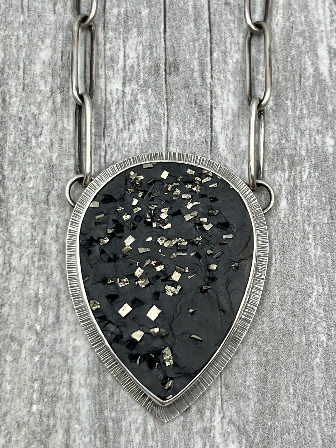 Natural Pyrite Drusy in Slate Necklace - Etsy