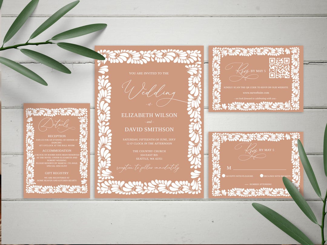 Mexican Talavera Wedding Invitation Set, Barro Wedding Invitation, Qr ...