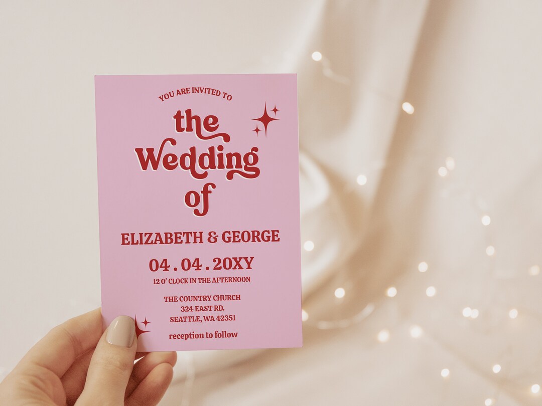 Pink Red Retro Wedding Invitation Suite - Etsy