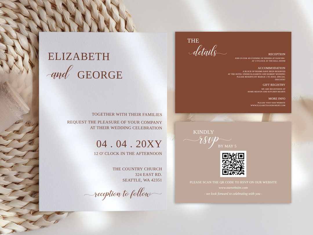 Rust Wedding Invite Set Template, Terracotta Wedding Invitation Bundle ...