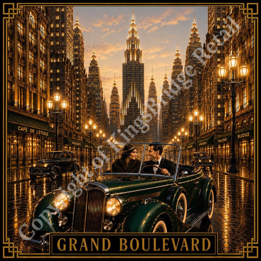Art Deco Emerald Green Gold Poster Set – Romantic Love Story Wall Art ...
