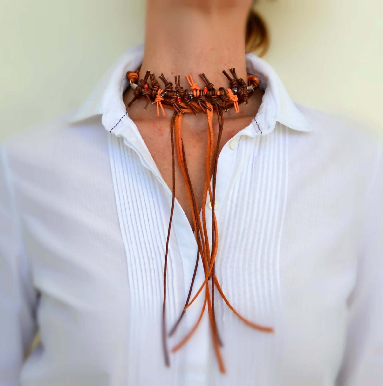 Long Choker Collar Leather Unusual Necklace Boho Statement - Etsy