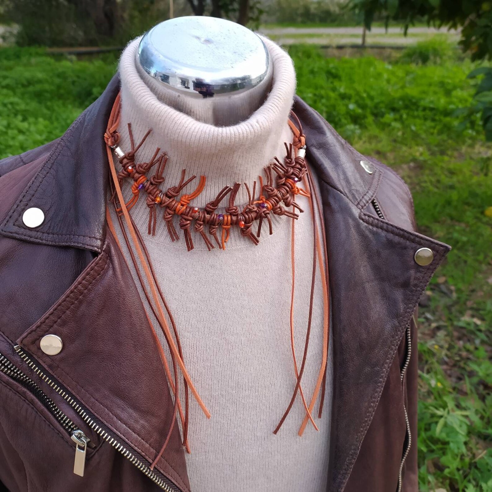 Long Choker Collar Leather Unusual Necklace Boho Statement - Etsy