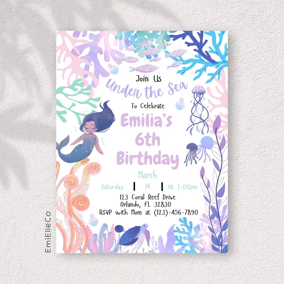 Under the Sea Birthday Card • Editable Ocean Theme Kids Invitation ...