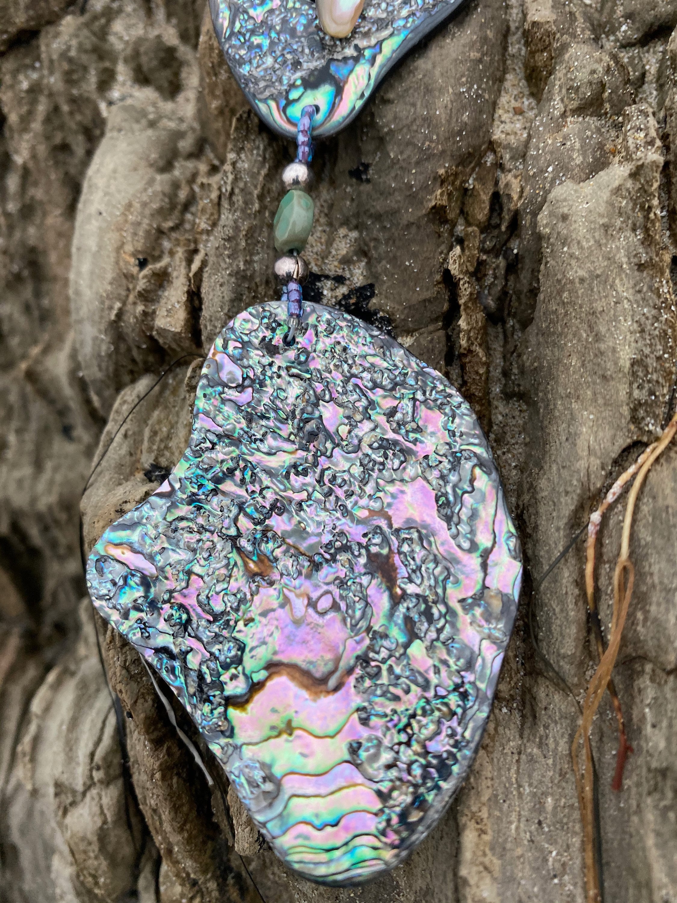 Front Toggle Natural Shaped Abalone Necklace With Green Moss Opal - Etsy