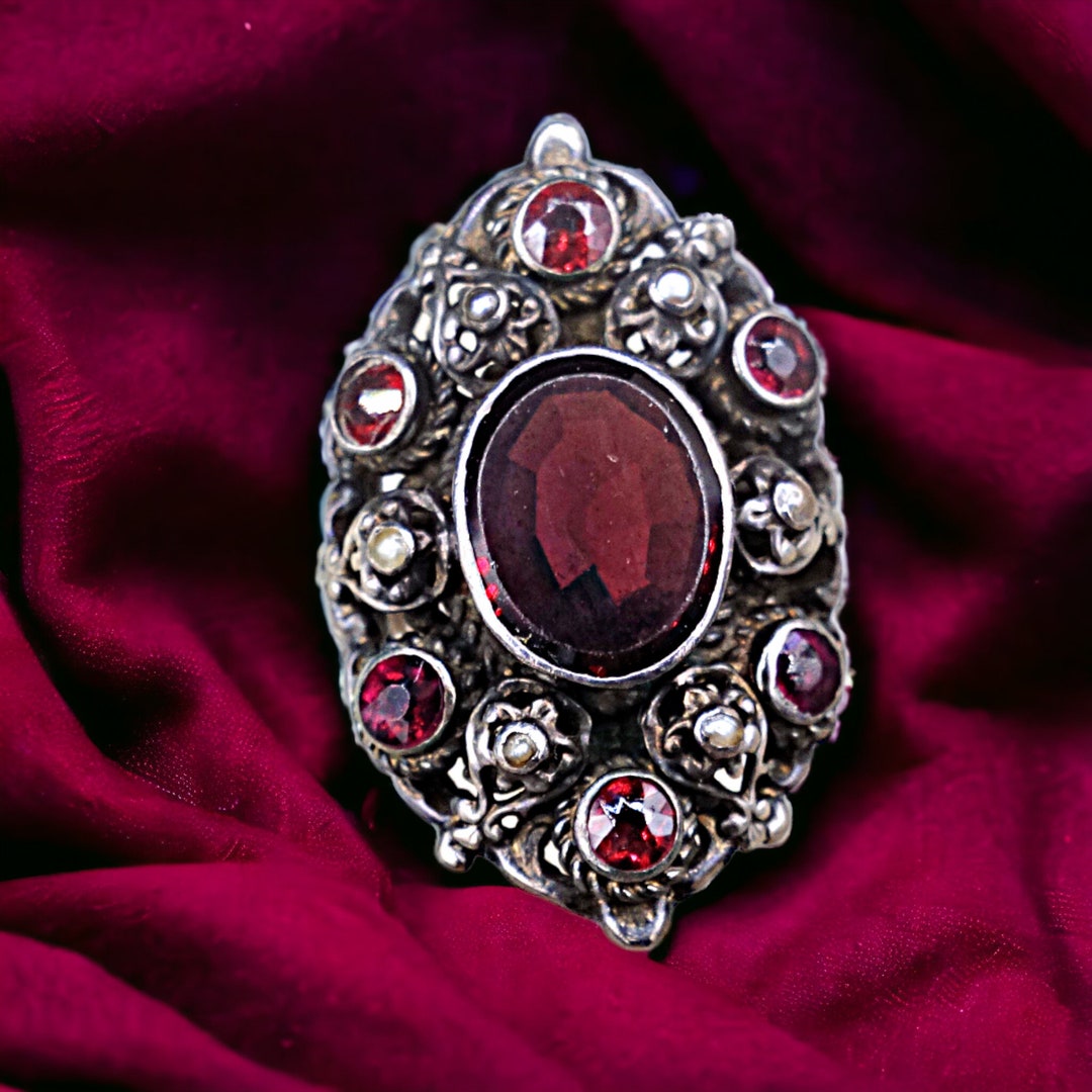 Austro-hungarian Bohemian Garnet Ring, Art Nouveau Ring, Garnet Pearl ...