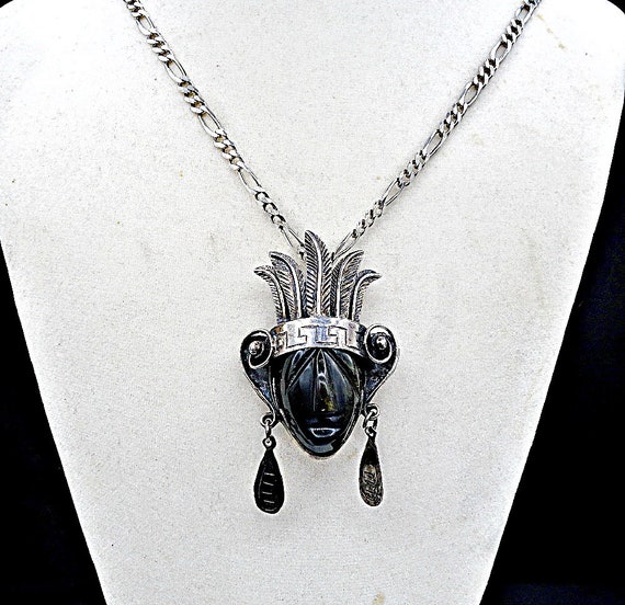 Aztec Warrior Pendant/Pin, Handmade Mexico Large Ster… - Gem