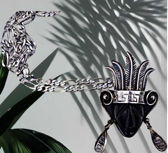 Aztec Warrior Pendant/Pin, Handmade Mexico Large Ster… - Gem