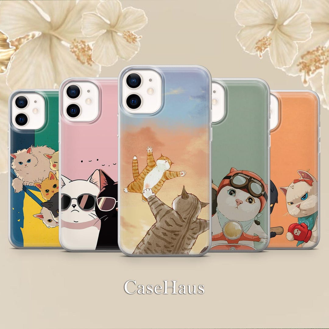 Cartoon Cat Phone Case Kitty Kitten Cover for iPhone 17pro, 16, 15, 14 ...