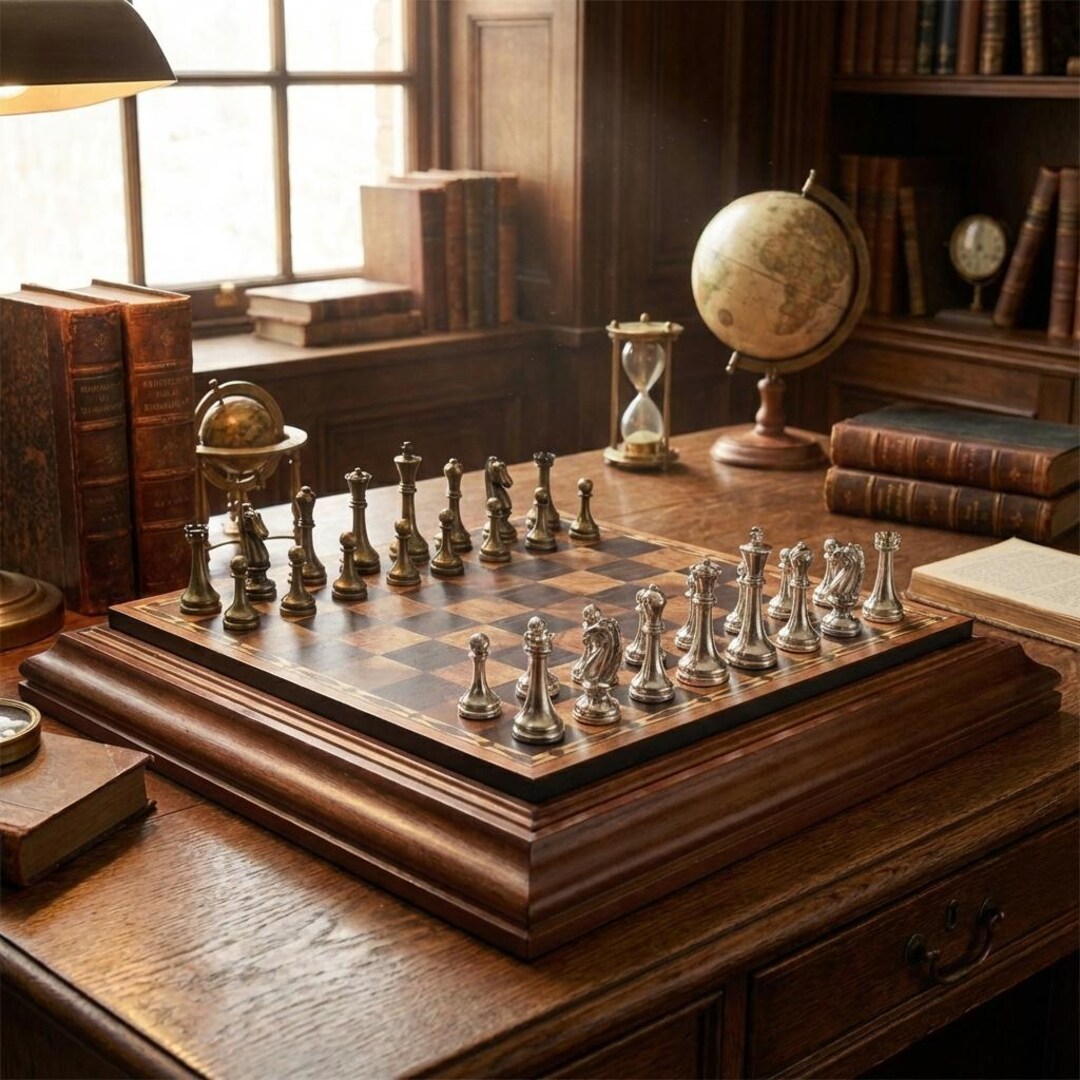 Luxury Wooden Chess Set With Metal Pieces 14 Inch Board Storage Box - Etsy