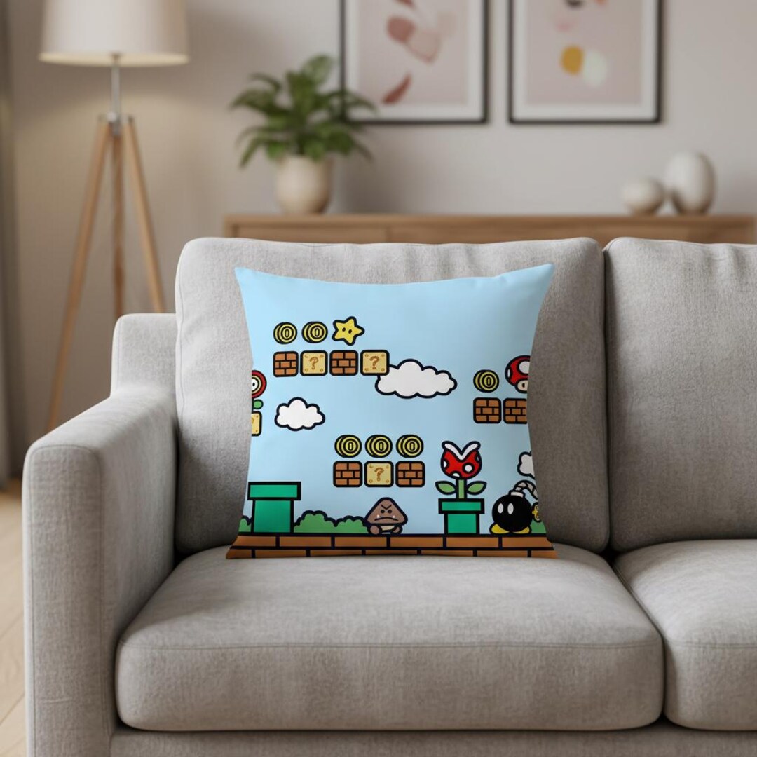 Super Mario Cushion | Retro Gaming Pattern Pillow for Gamers | Fun Game ...