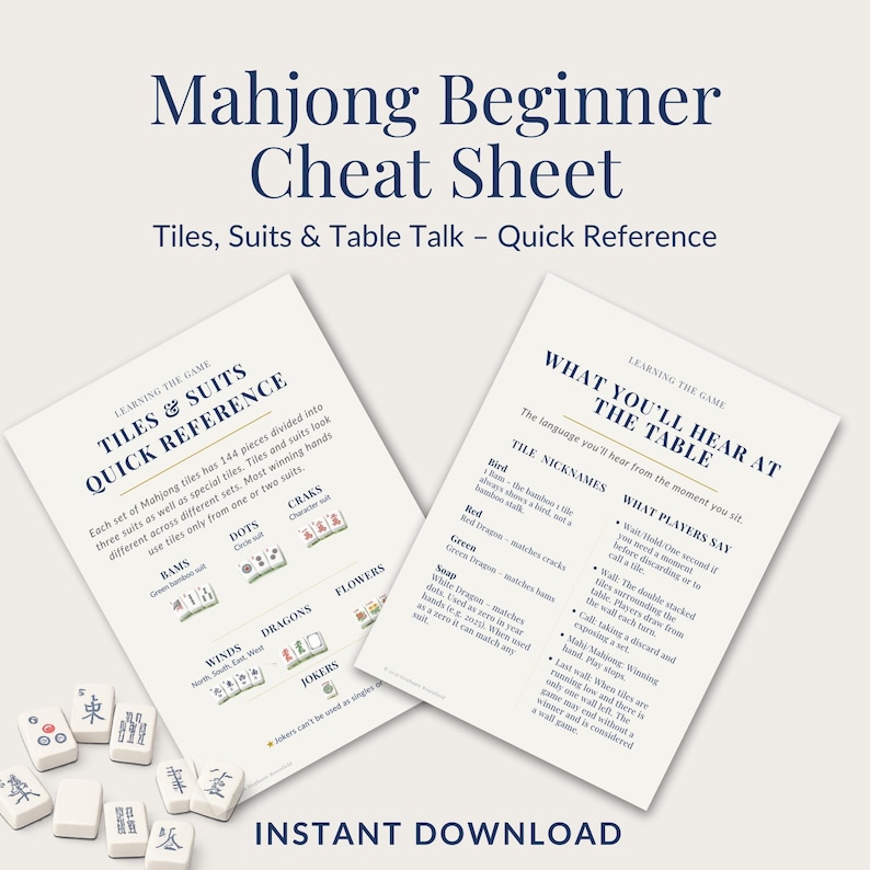 Mahjong Cheat Sheet Printable — Tiles, Suits & Table Talk Quick ...