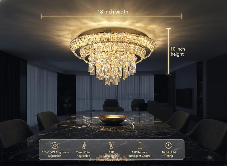 Modern Crystal Flush Mount Chandelier, Black Raindrop Ceiling Light ...