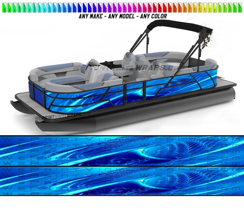 Azure Blue Wavy Graphic Vinyl Boat Wrap Decal Fishing Pontoon Sportsman ...