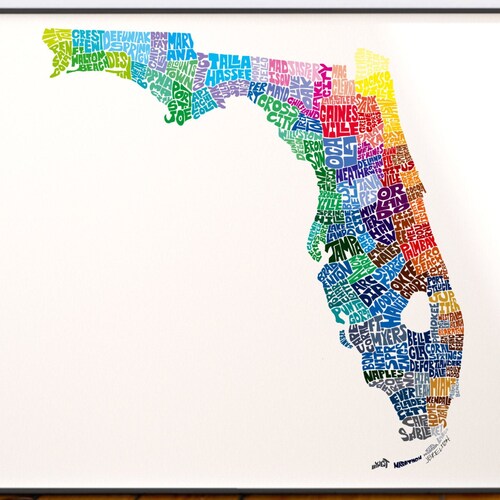 Florida Map Art Florida Art Print Signed Print of My - Etsy