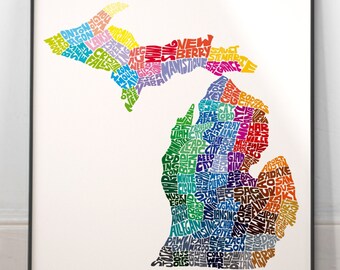 Michigan Map Art | Etsy