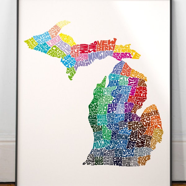 Michigan Map Art - Etsy