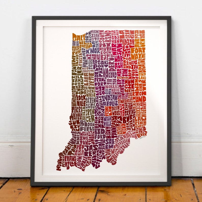 Indiana map art Indiana art print signed print of my | Etsy