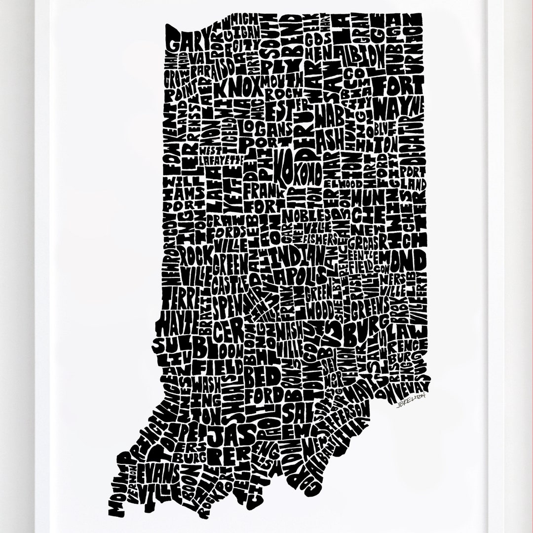 Indiana Map Art, Indiana Map Print, Indiana Art Print, Print of My ...