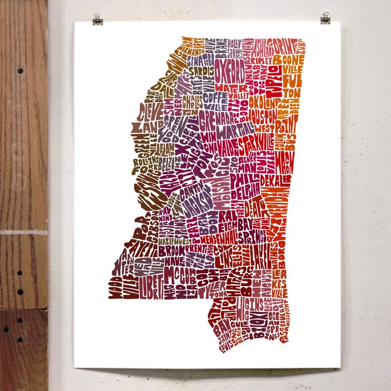 Mississippi Map Art, Mississippi Art Print, Print of My Original Hand ...