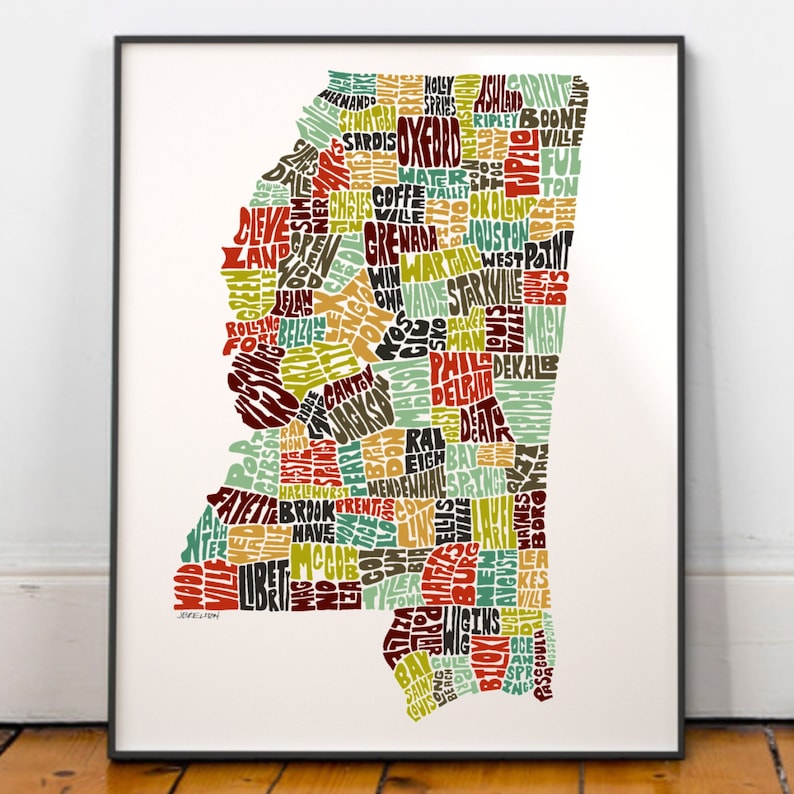 Mississippi Map Art Mississippi Art Print Signed Print of My | Etsy