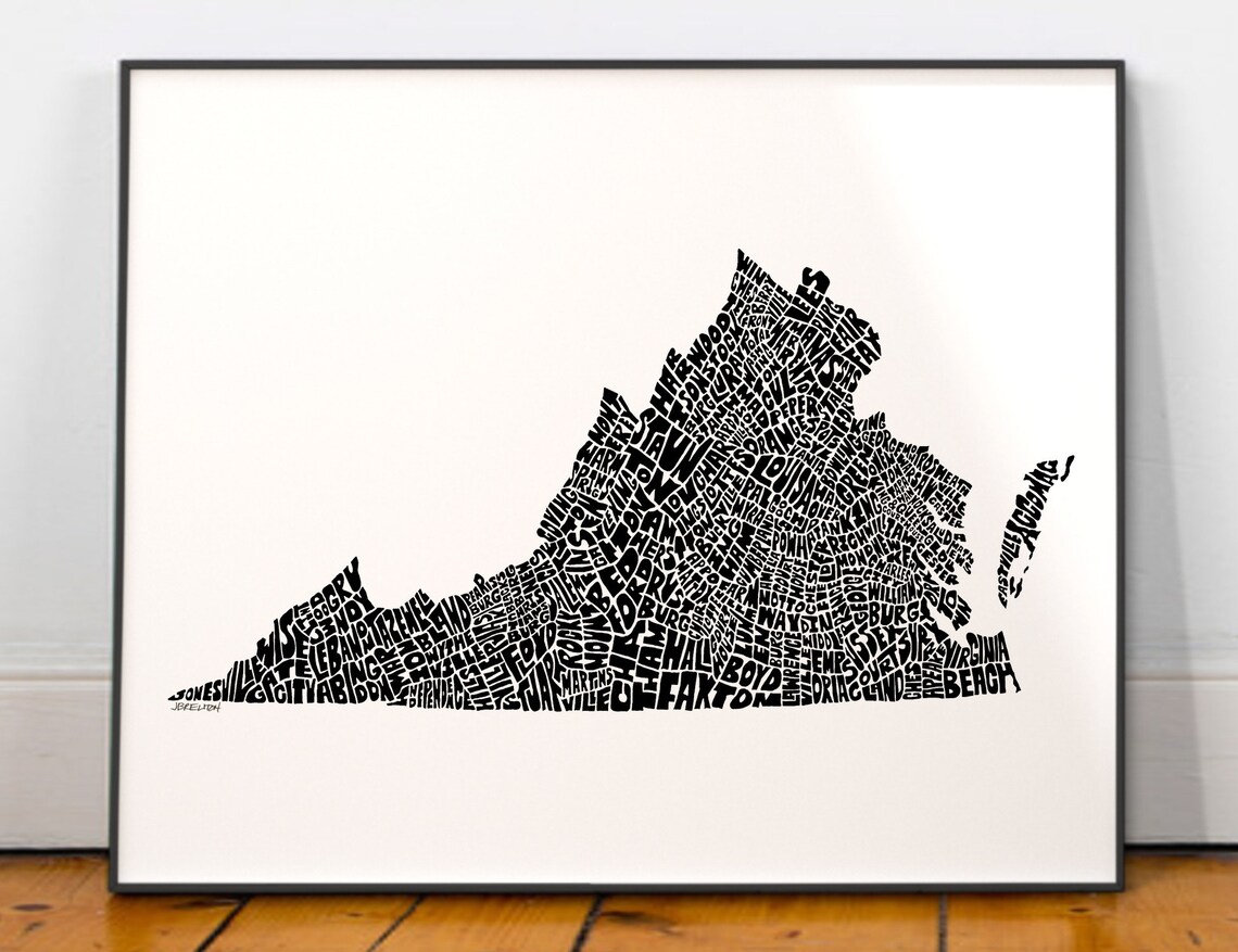 Virginia Map Art Virginia Art Print Signed Print of My - Etsy